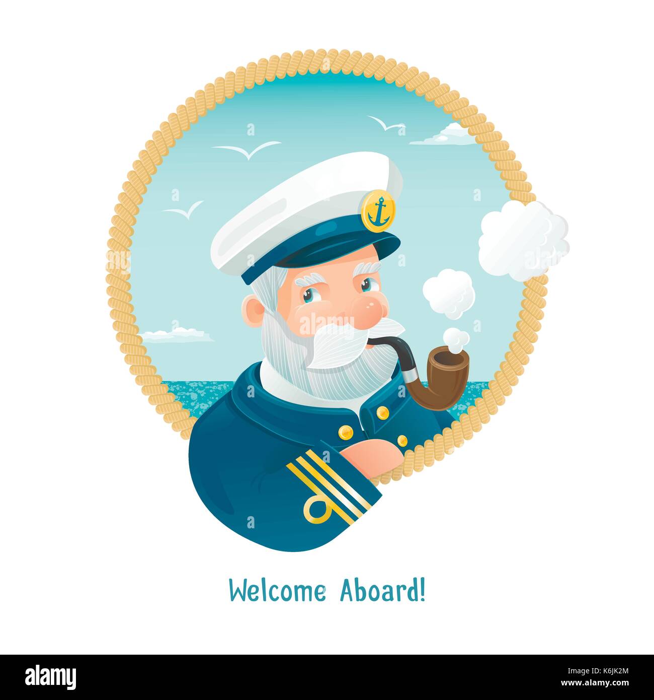 Cartoon vector personage - Captain with pipe. All objects are ...