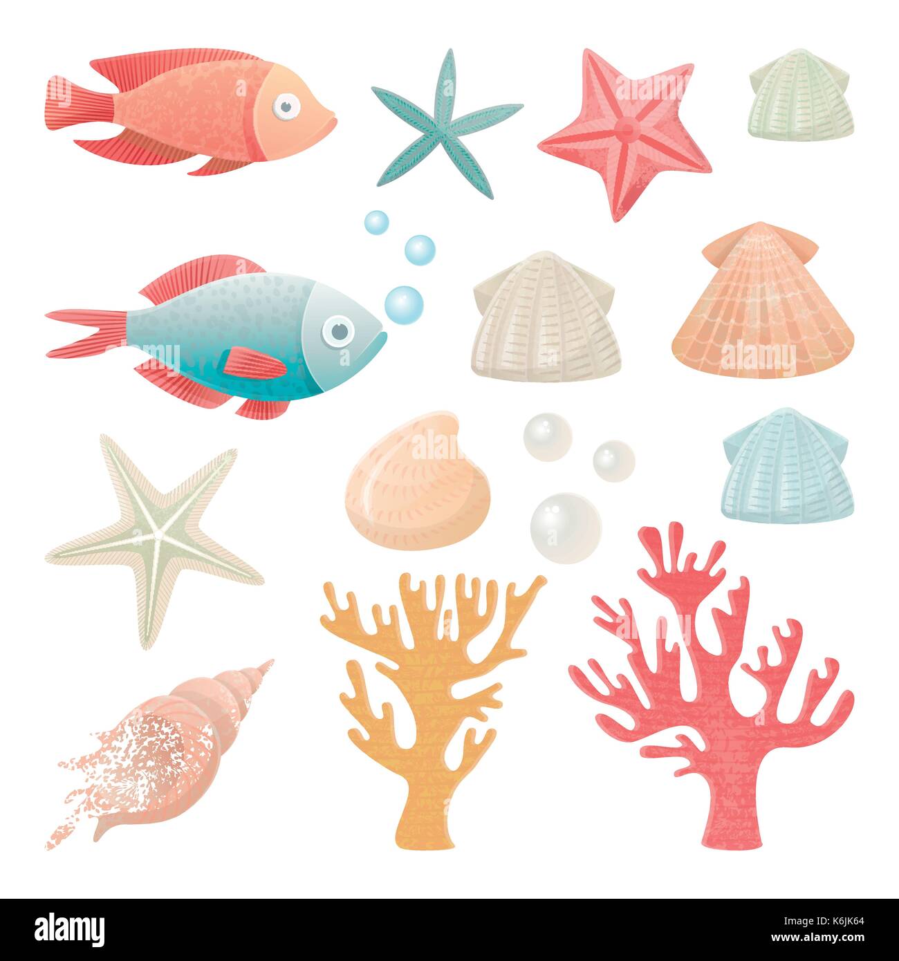 Vector illustrations set of sea inhabitants. Highly detailed, cartoon ...