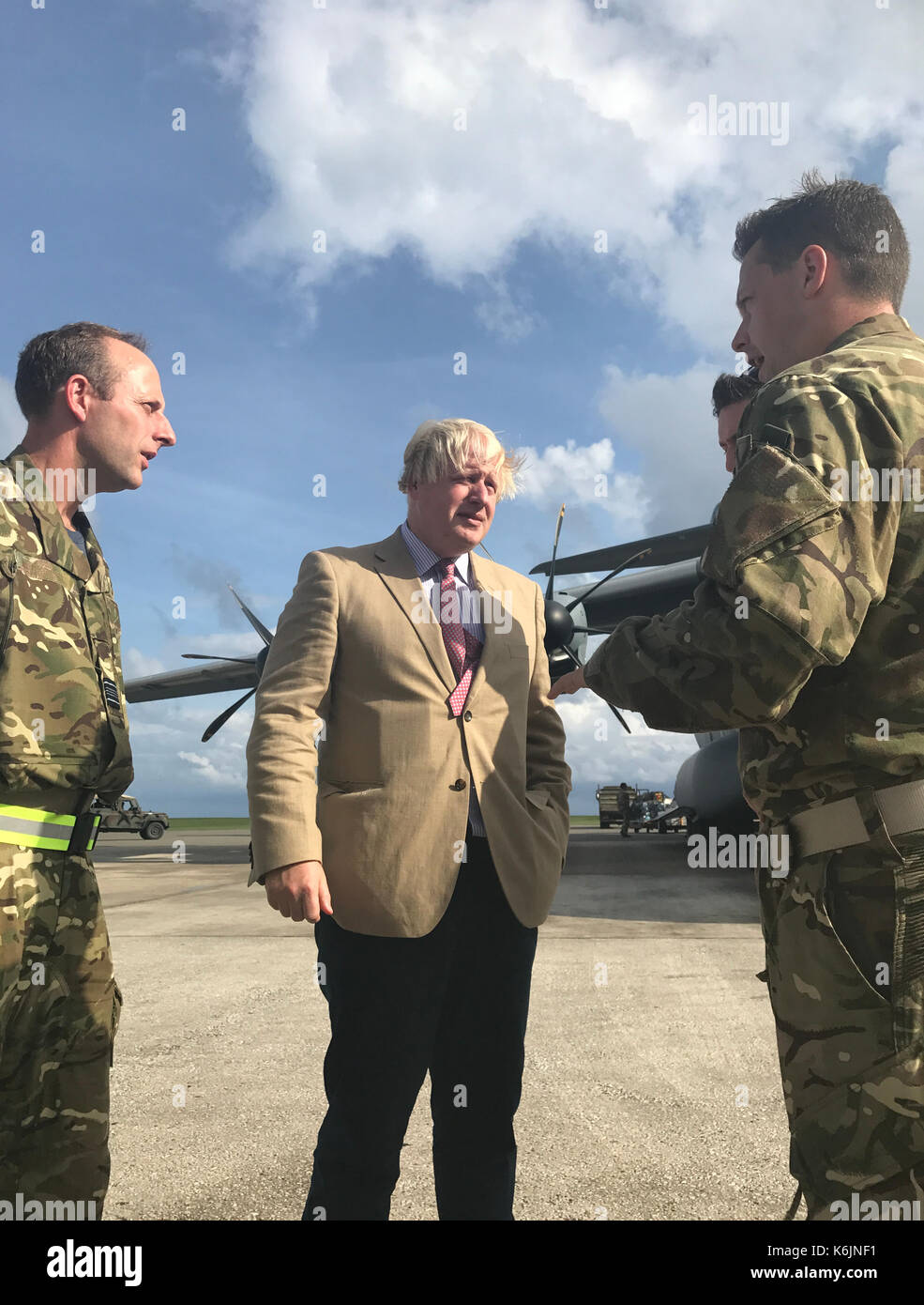 Foreign Secretary Boris Johnson talks to the pilots of an RAF A400M ...