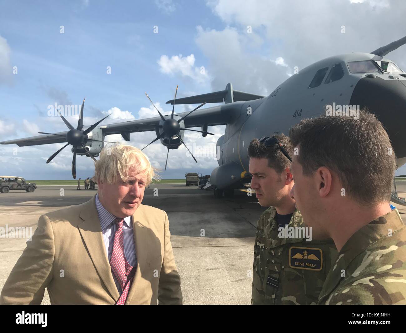 Foreign Secretary Boris Johnson talks to the pilots of an RAF A400M ...