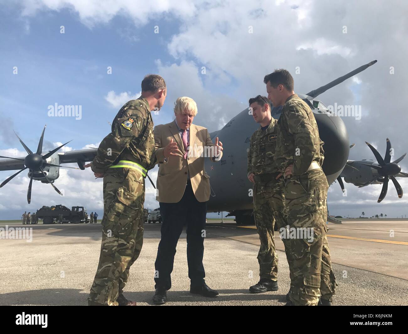 Foreign Secretary Boris Johnson talks to the pilots of an RAF A400M ...
