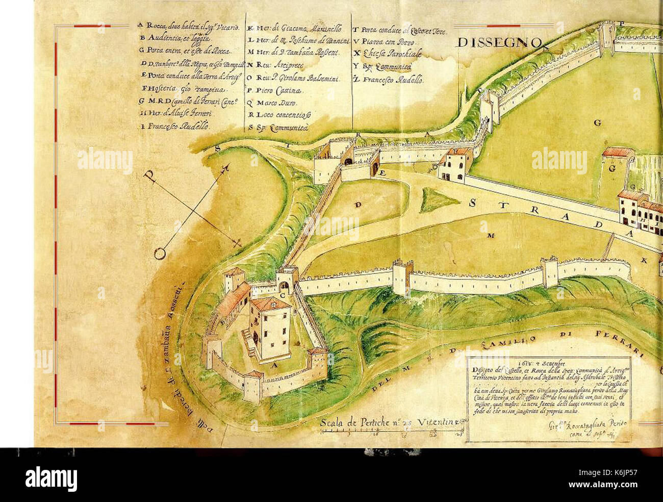 Dissegno della rocca et castello d Arzignano map 17th century Stock ...