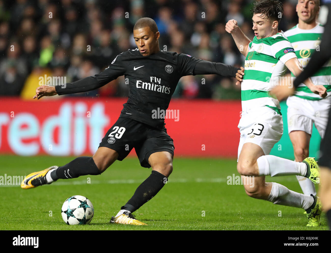 Paris Saint-Germain's Kylian Mbappe-Lottin shoots during the UEFA ...
