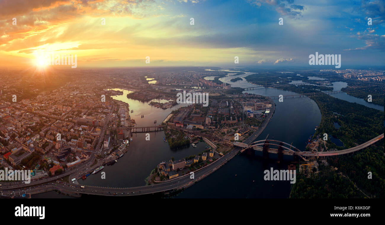 Panoramic aerial view of the old part of the city - Podol district ...