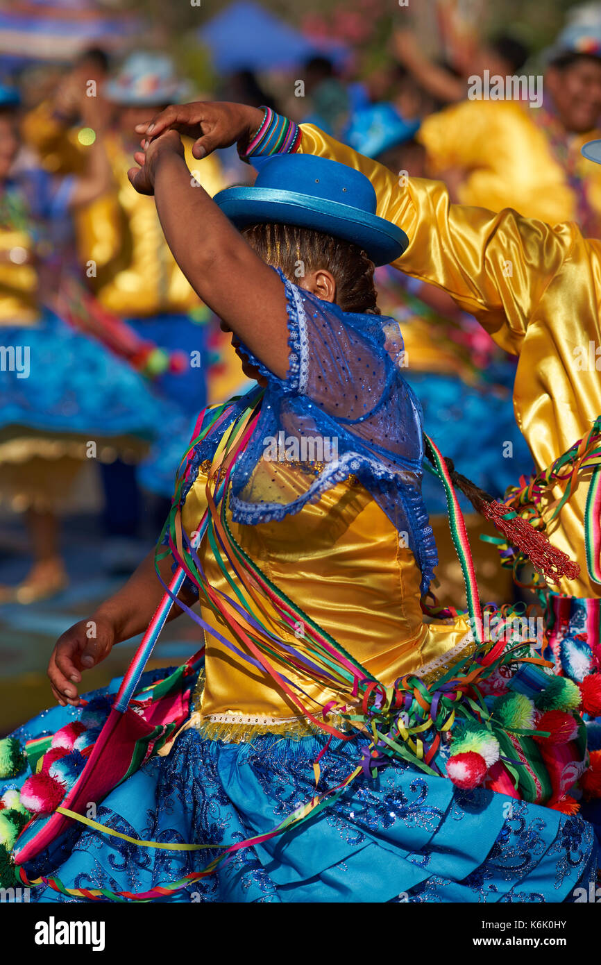 Pueblo dance group in ornate costume performing at the annual Carnaval ...