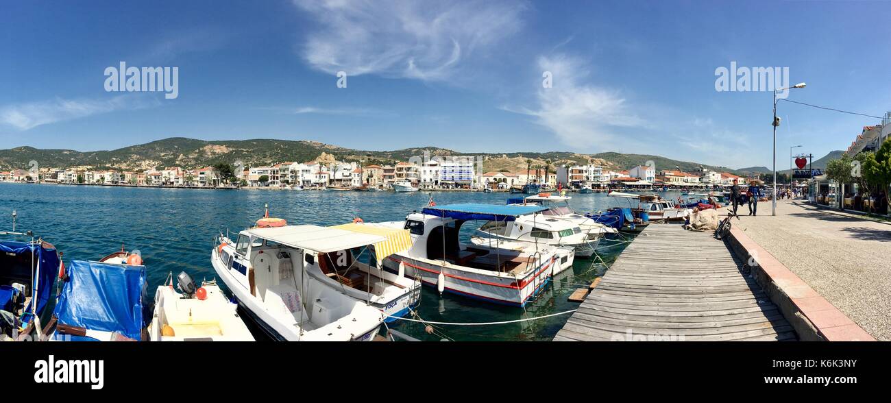 FOÇA, TURKEY - APRIL 29, 2017 : Harbour and boat port view of old Foca ...