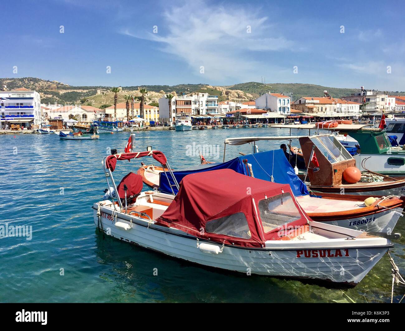 FOÇA, TURKEY - APRIL 29, 2017 : Harbour and boat port view of old Foca ...