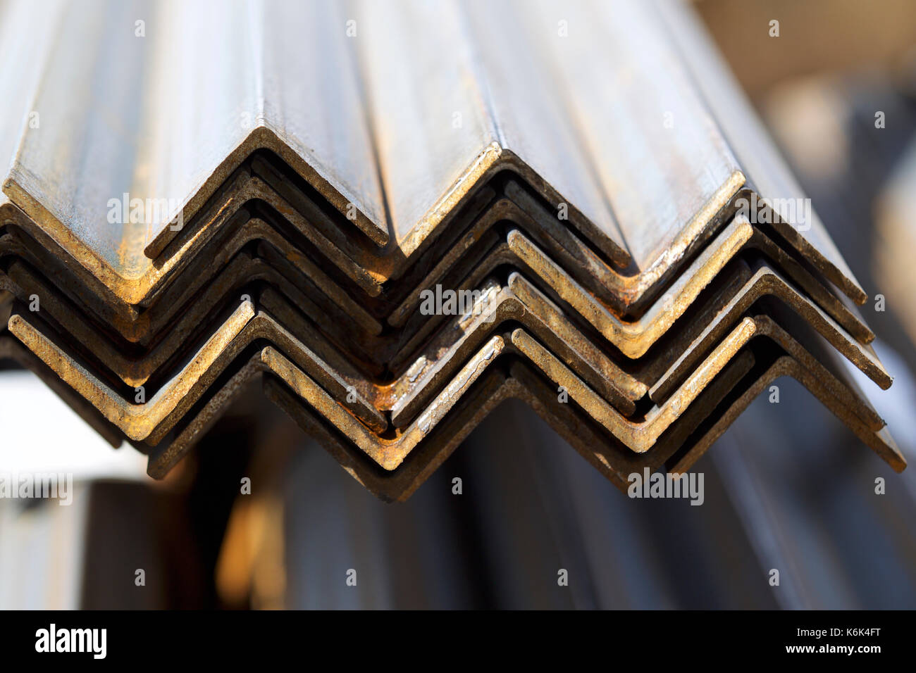 Metal profile angle in packs at the warehouse of metal products, Russia ...