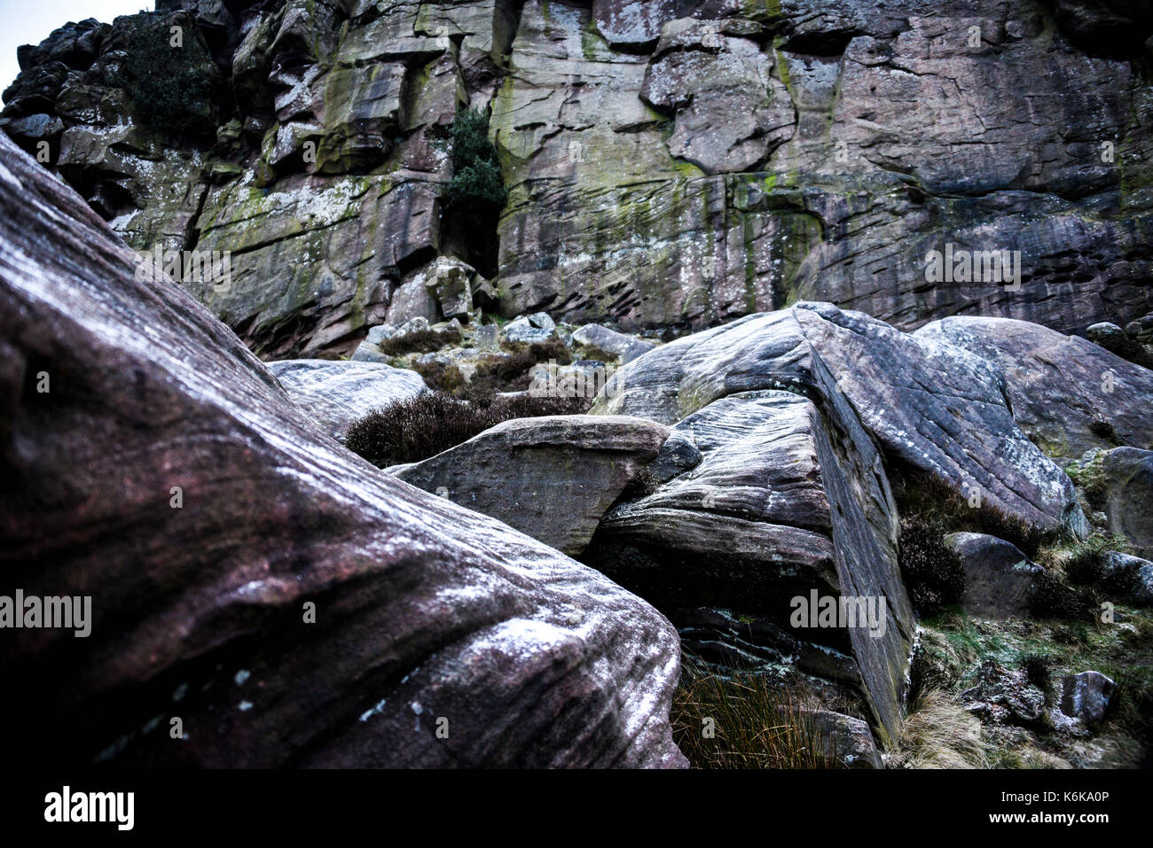 Peak district in the snow. Cold moorland environment. Winter background ...