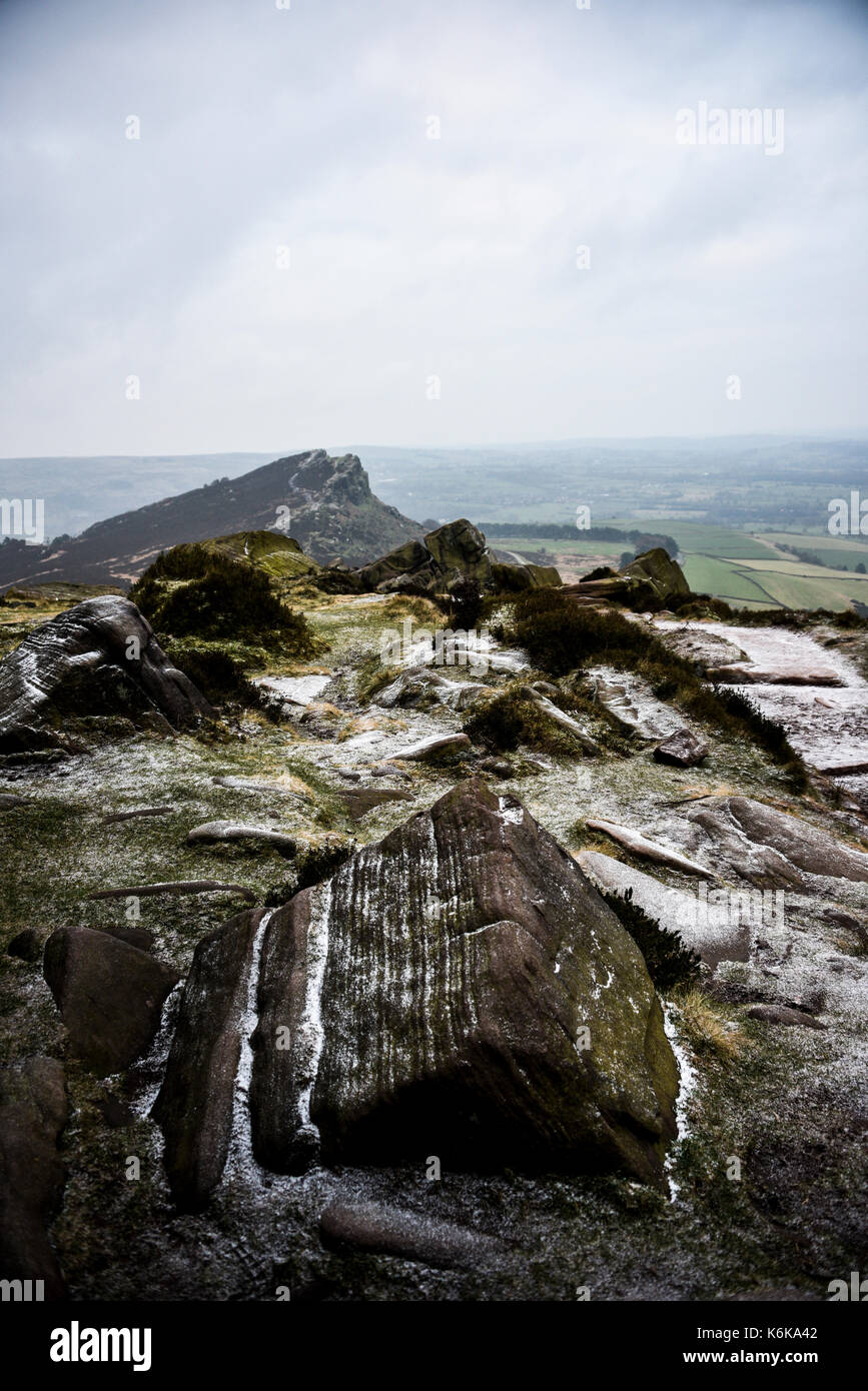 Peak district in the snow. Cold moorland environment. Winter background ...