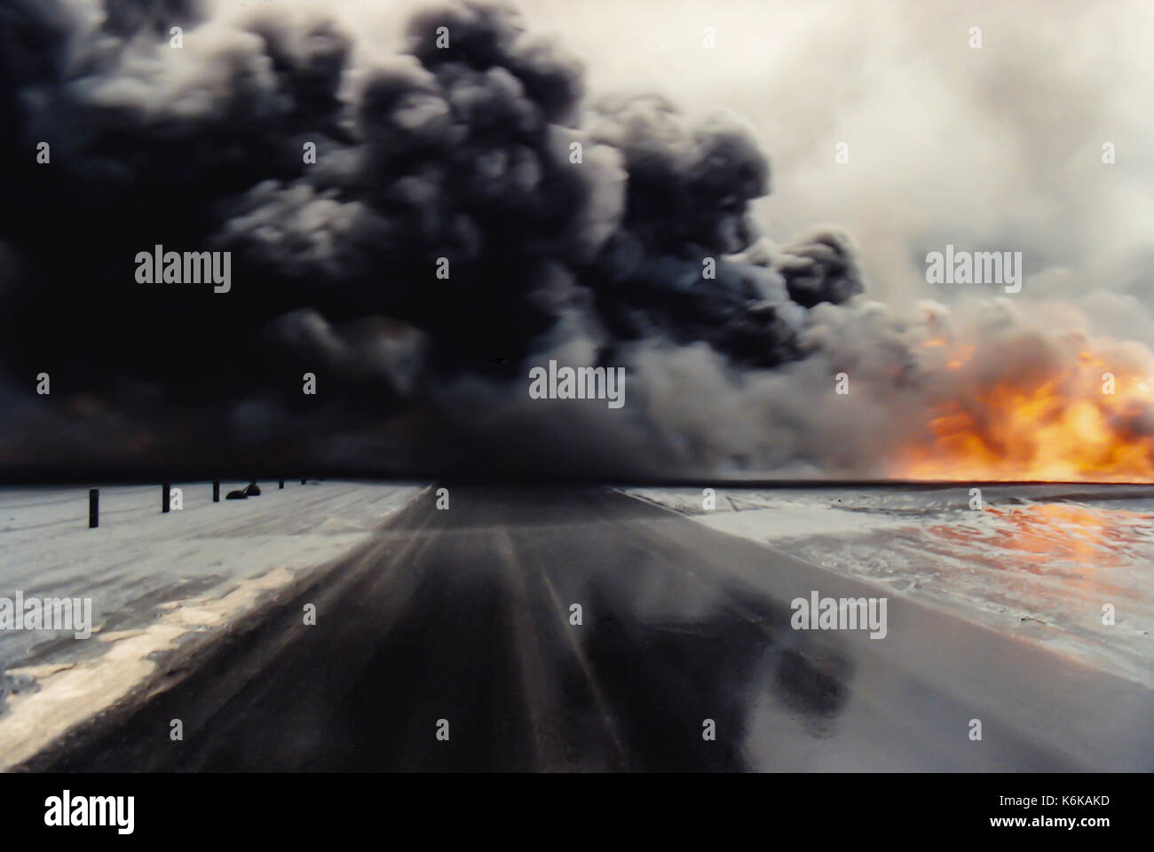 Kuwait City, Kuwait - circa April 1991 : Oil well fires in fields with ...