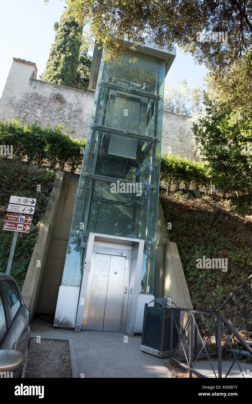 Elevator up to the historic centre of San Gimignano, Tuscany Italy ...