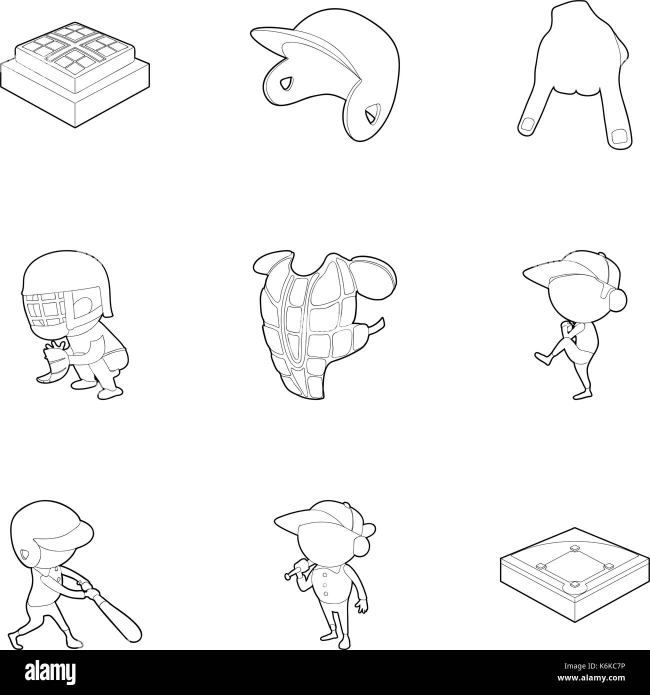 Baseball equipment icons set, outline style Stock Vector Image & Art ...