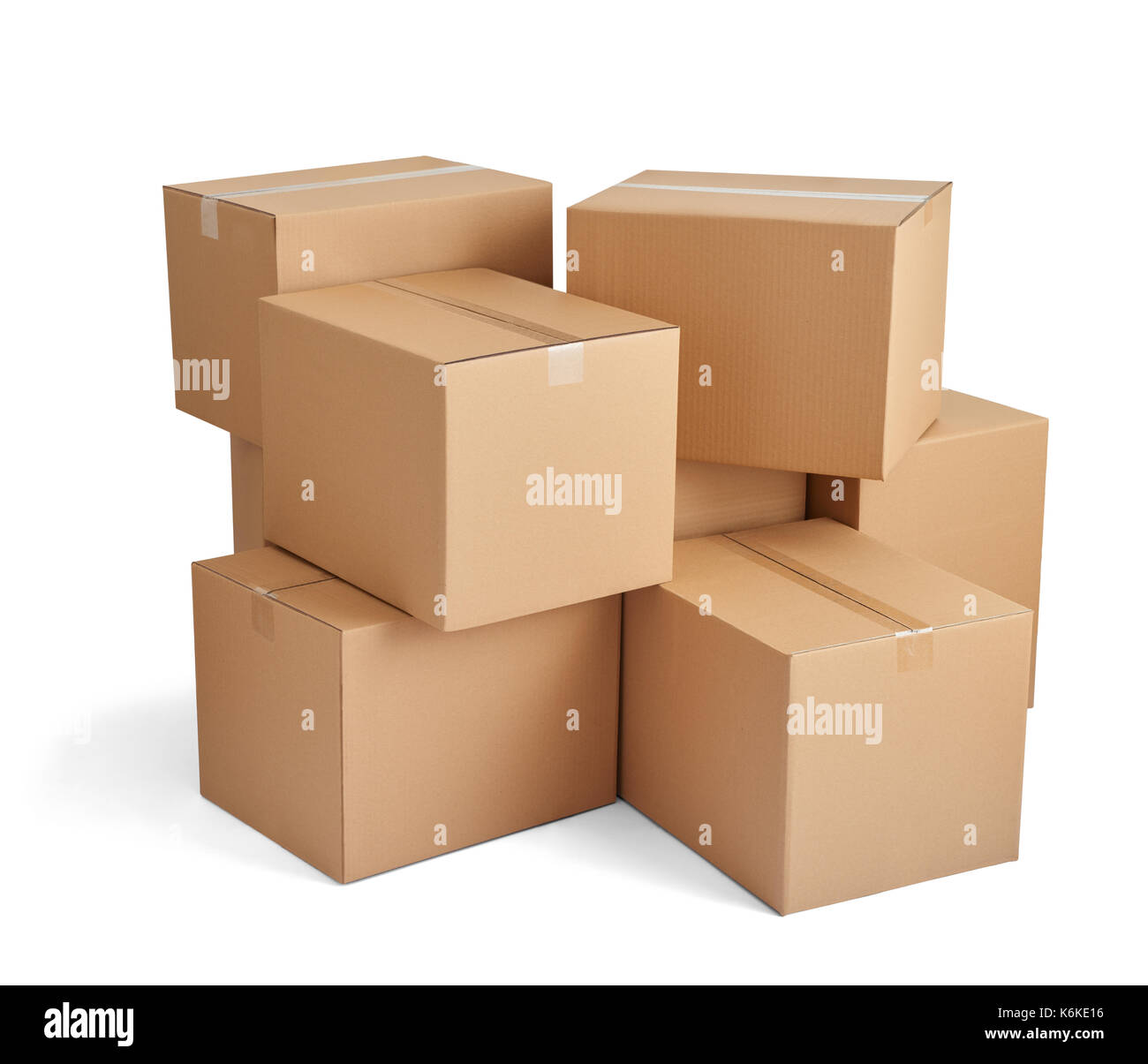 close up of a stack of cardboard boxes on white background Stock Photo ...