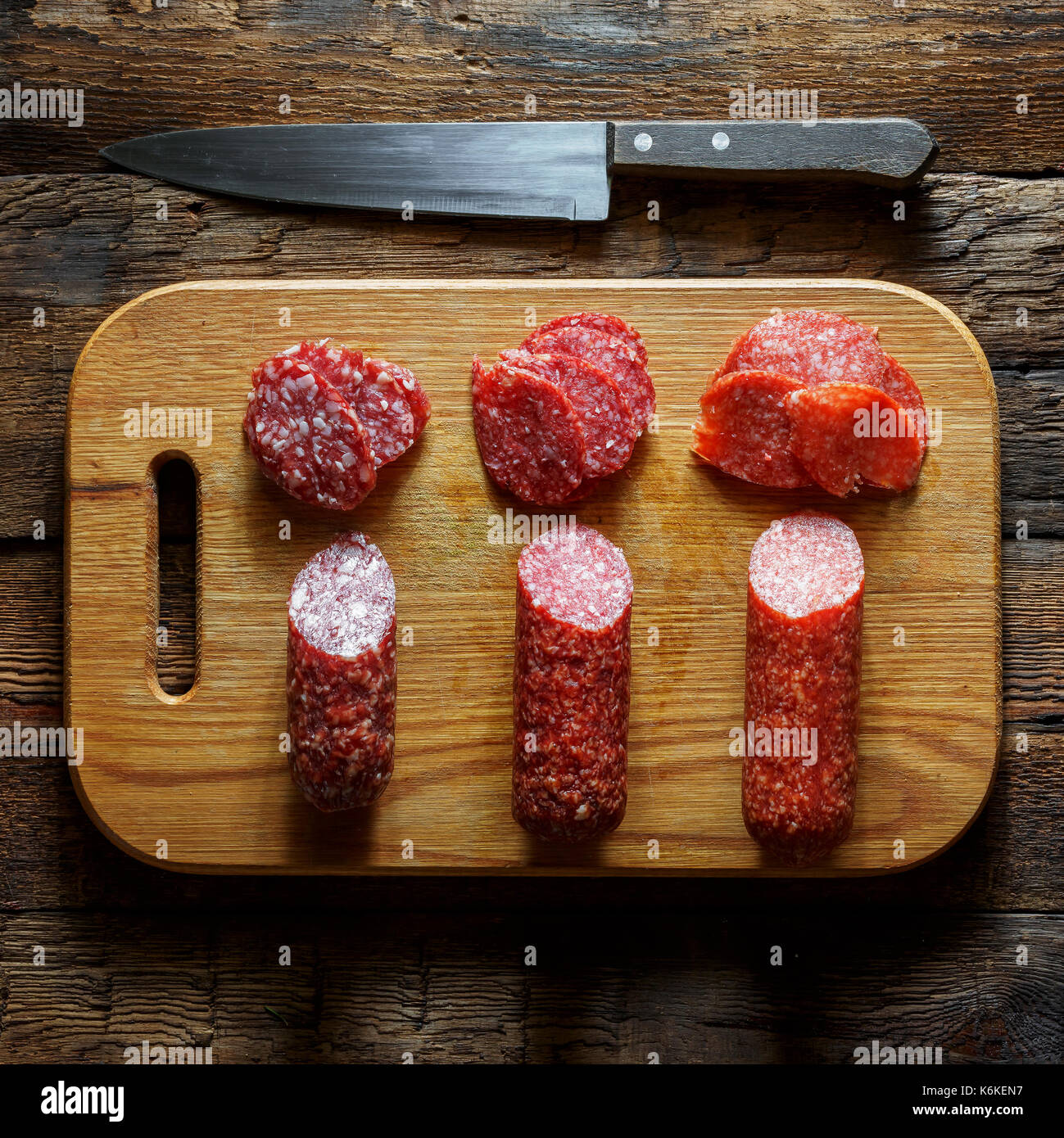 Wooden cutting board with salami wine, Italian authentic traditional ...