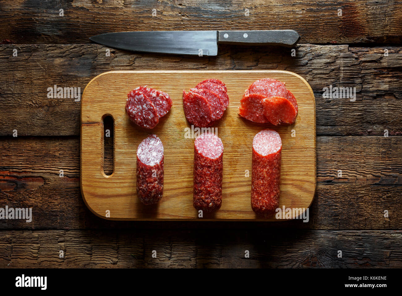 Wooden cutting board with salami wine, Italian authentic traditional ...