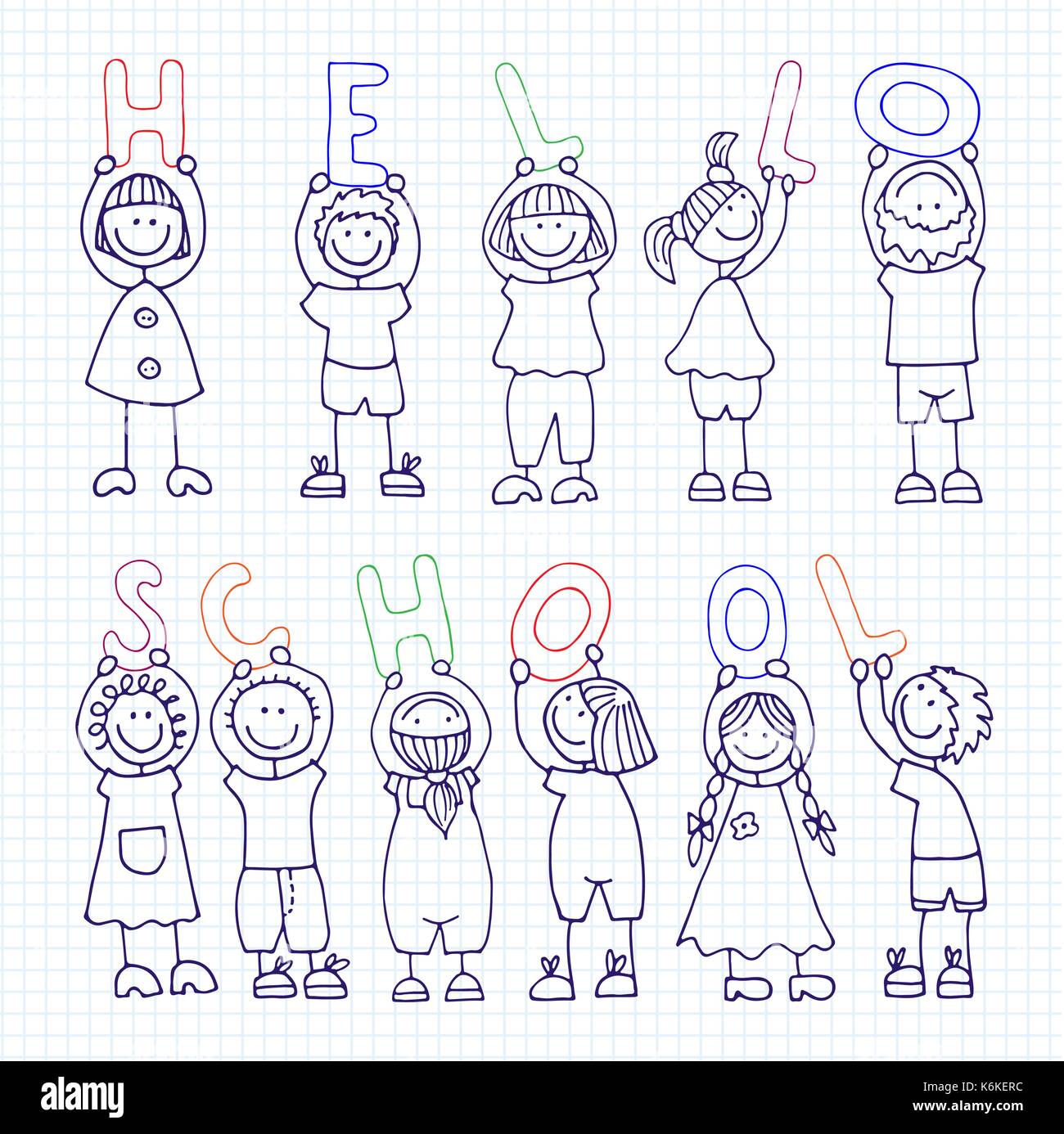 vector set of icons hello school Stock Vector Image & Art - Alamy