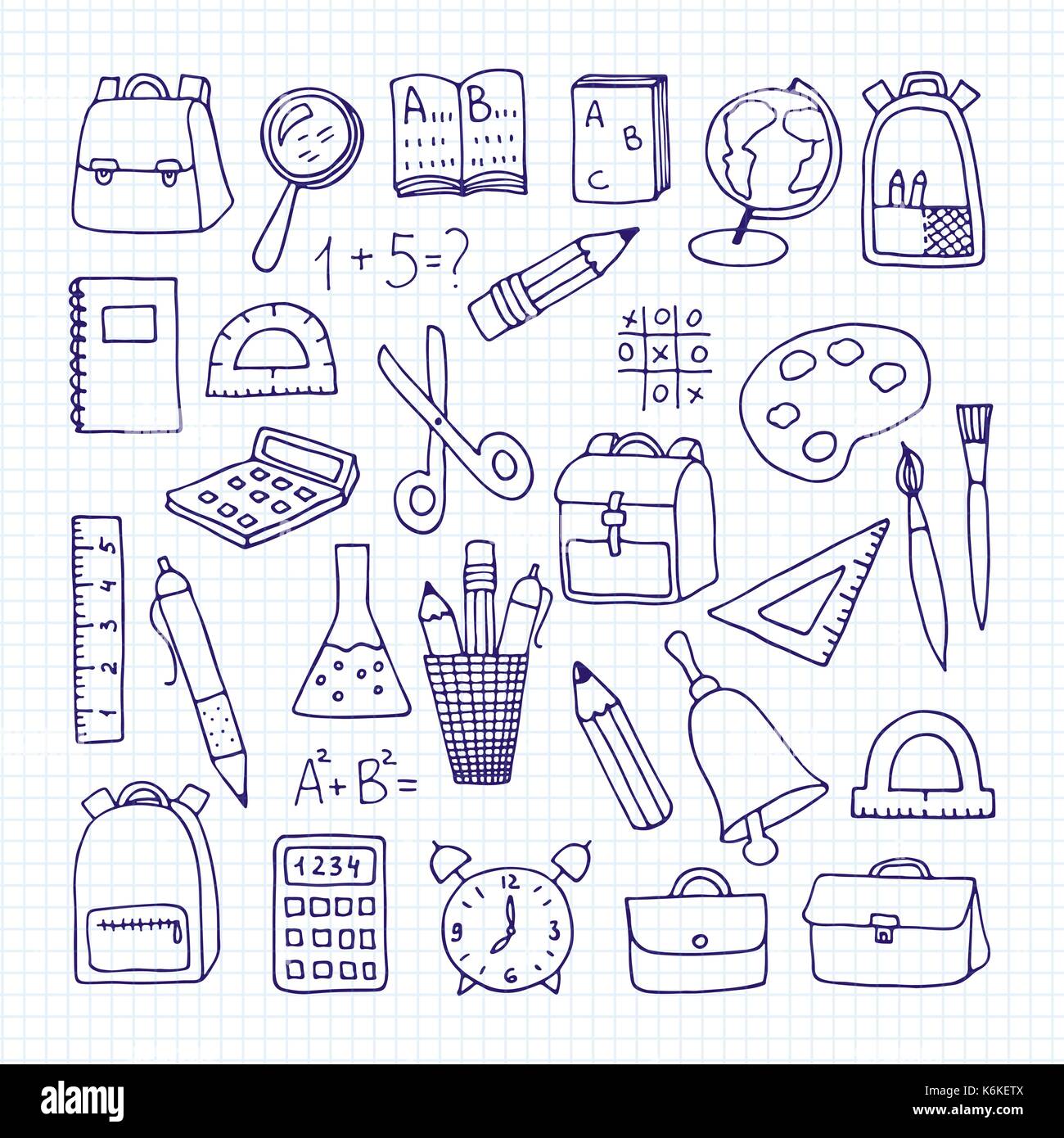 a set of school subjects on a notebook sheet. Back to school. Vector ...