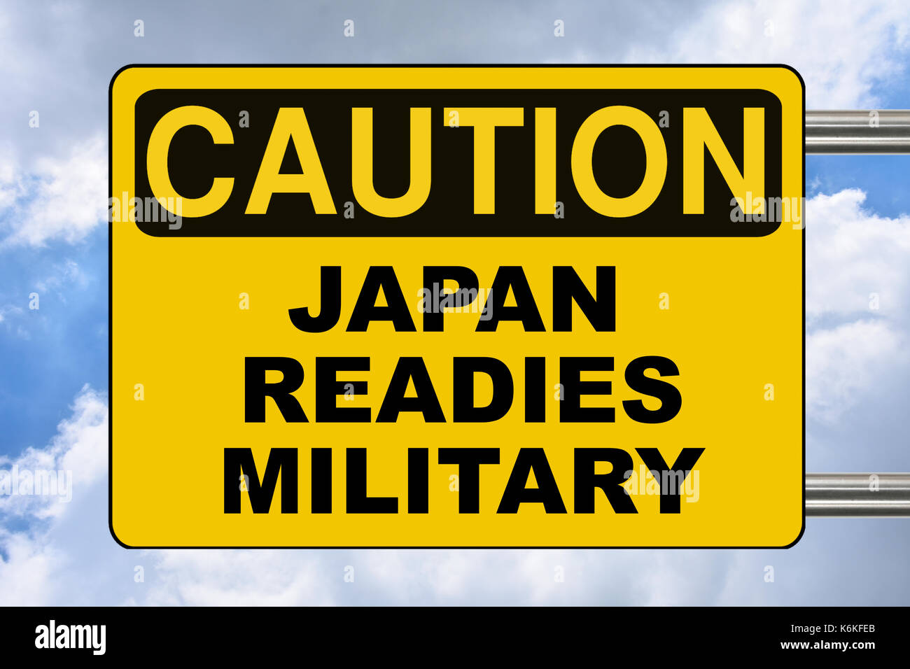 Japan readies military, yellow warning road sign Stock Photo - Alamy