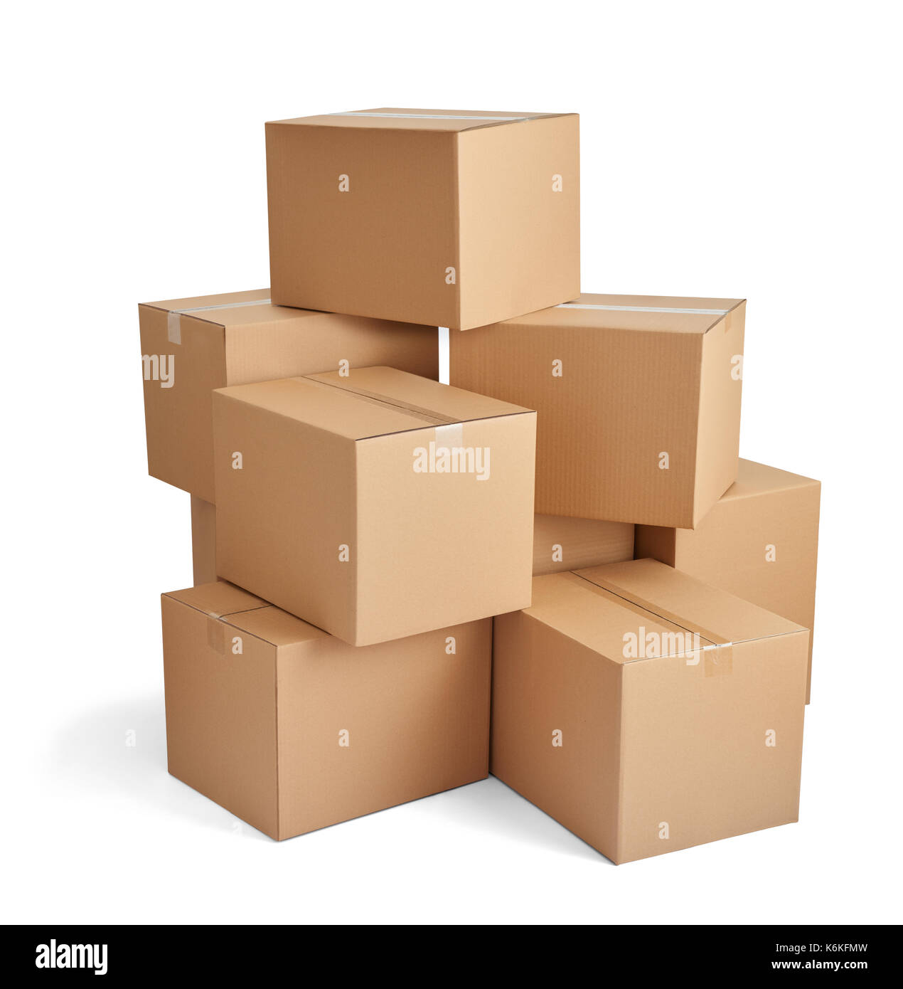 close up of a stack of cardboard boxes on white background Stock Photo ...
