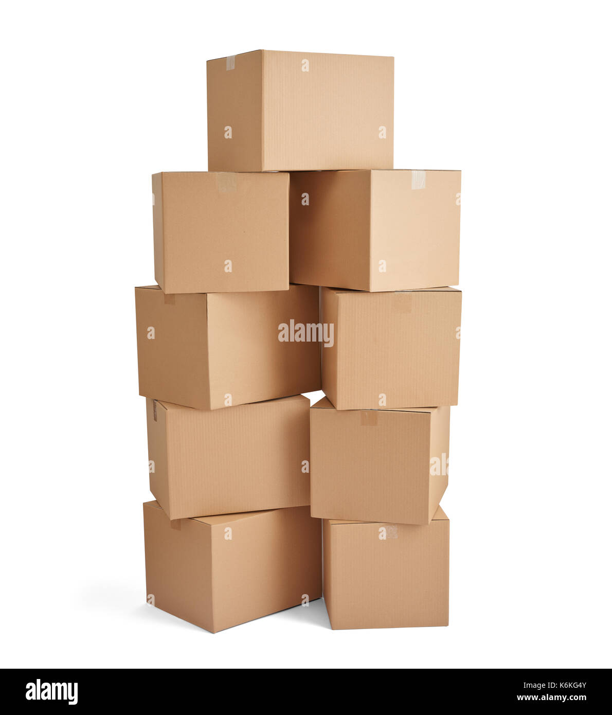 close up of a stack of cardboard boxes on white background Stock Photo ...