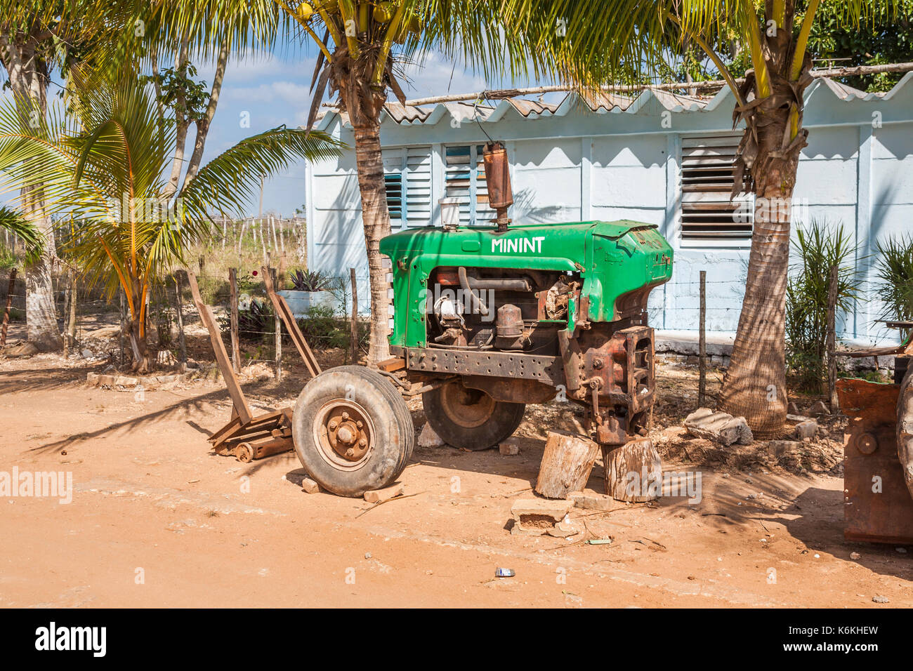 Broken tractor on a dilapidated smallholding farm near Cienfuegos, a ...