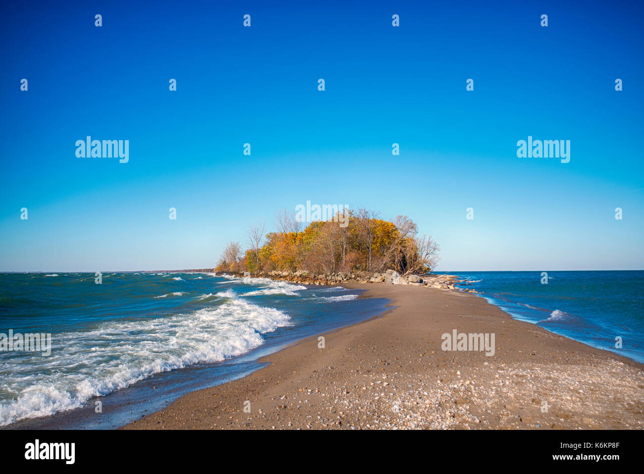 View of the tip of Point Pelee National Park beach in the fall at ...