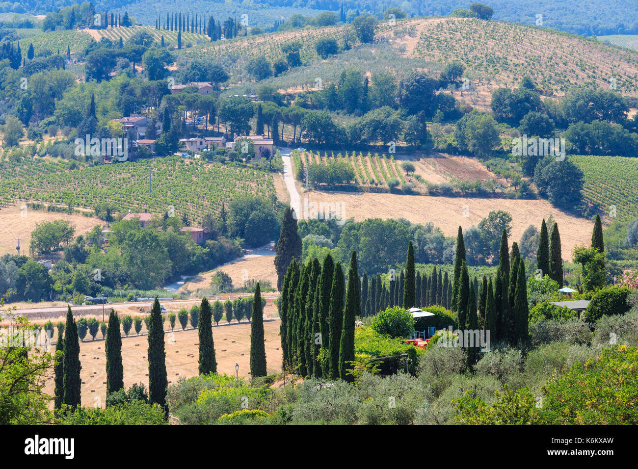 Beautiful Tuscany summer countryside landscape from San Gimignano town ...