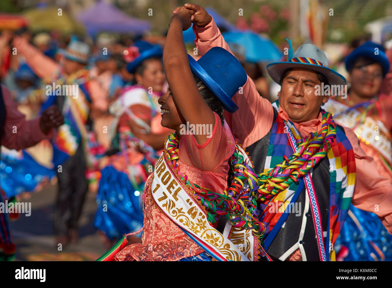 Pueblo dance group in ornate costume performing at the annual Carnaval ...