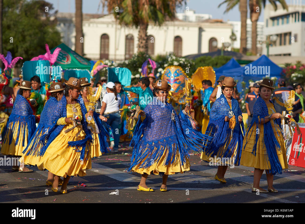 Morenada dance group in ornate costumes performing at the annual ...
