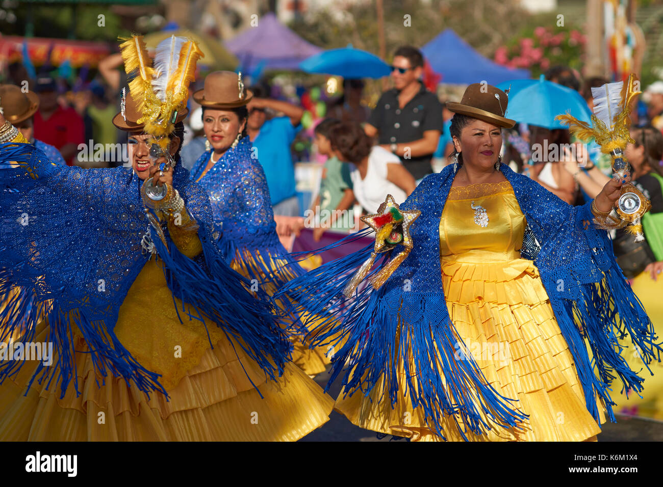 Morenada dance group in ornate costumes performing at the annual ...