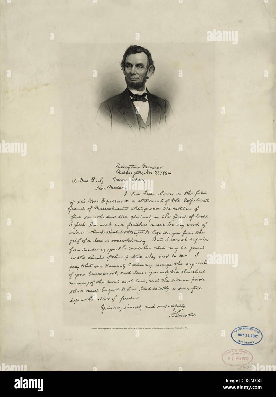 Bixby Letter (Tobin facsimile Stock Photo - Alamy