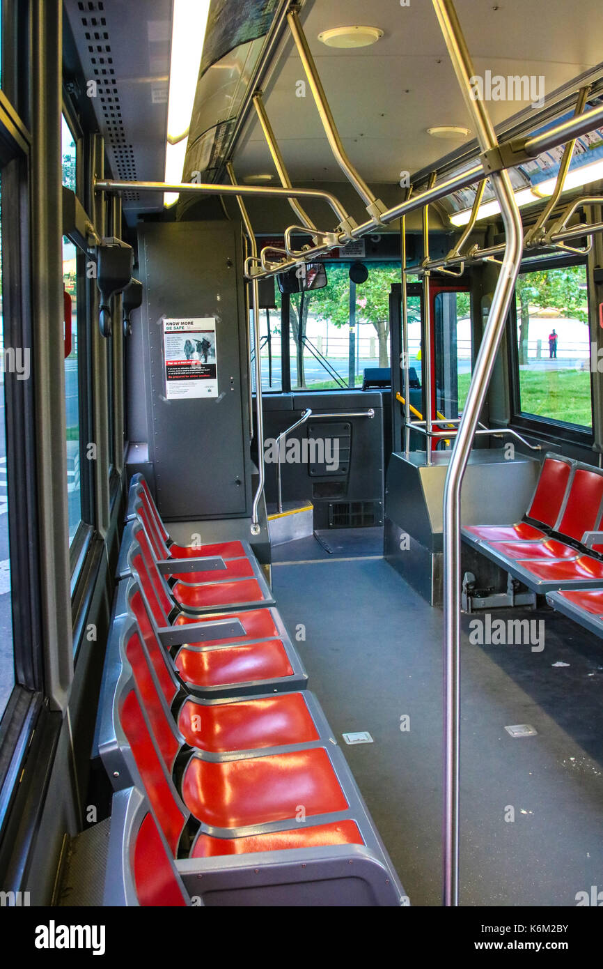 Empty bus on Roosvelt island, new york Stock Photo - Alamy