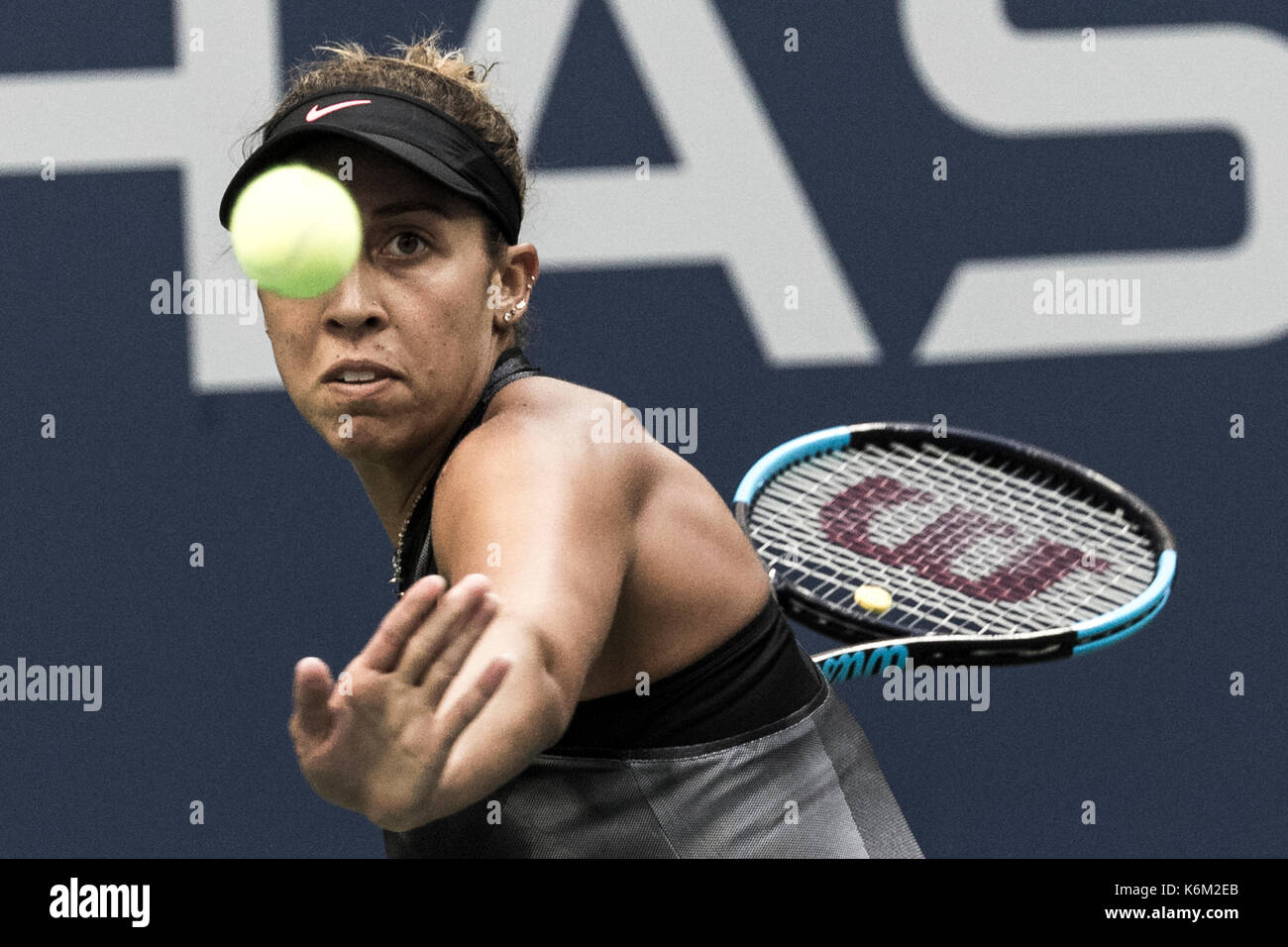 Madison Keys (USA) competing in the Women's Singles Final at the 2017 ...