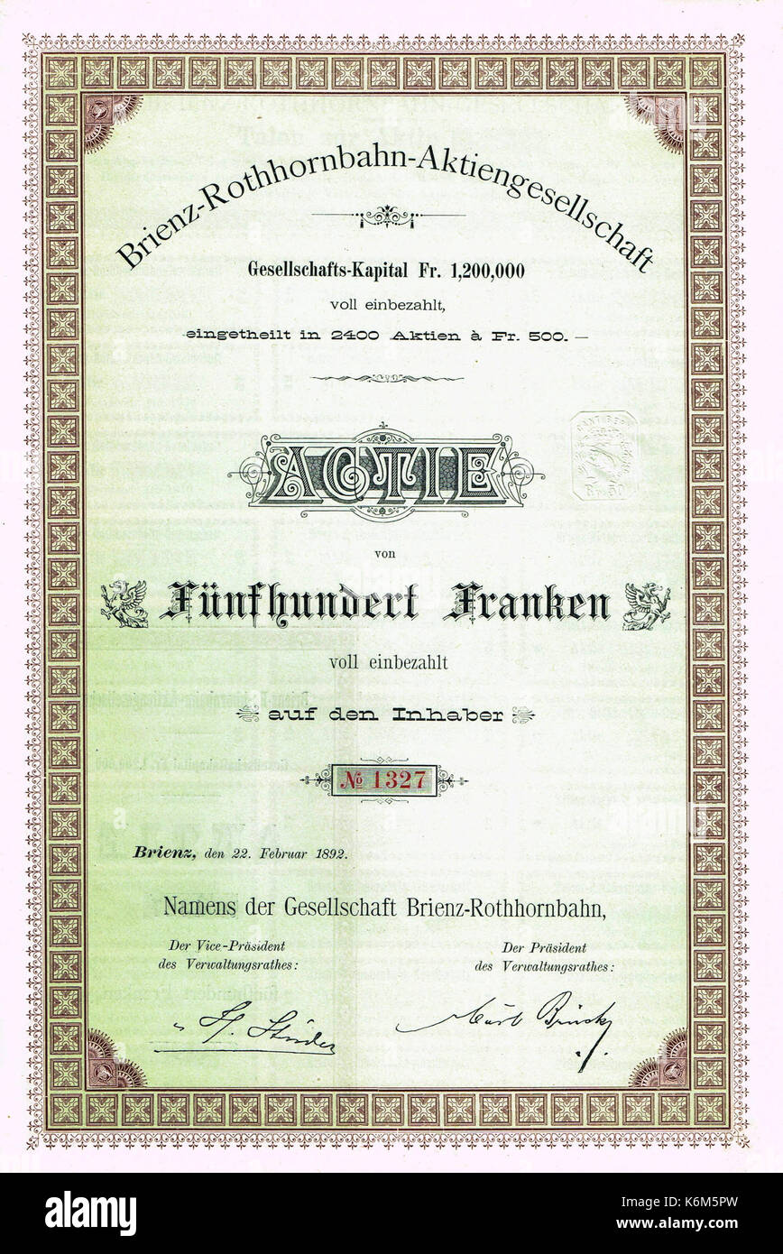 Brienz Rothornbahn AG 1892 Stock Photo - Alamy