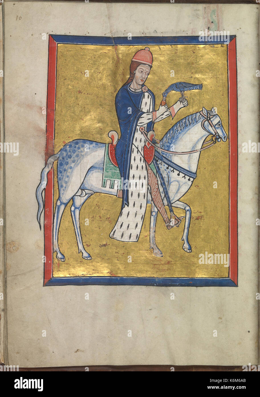Calendar, May, a nobleman on a horse, with a falcon Psalter of Eleanor ...