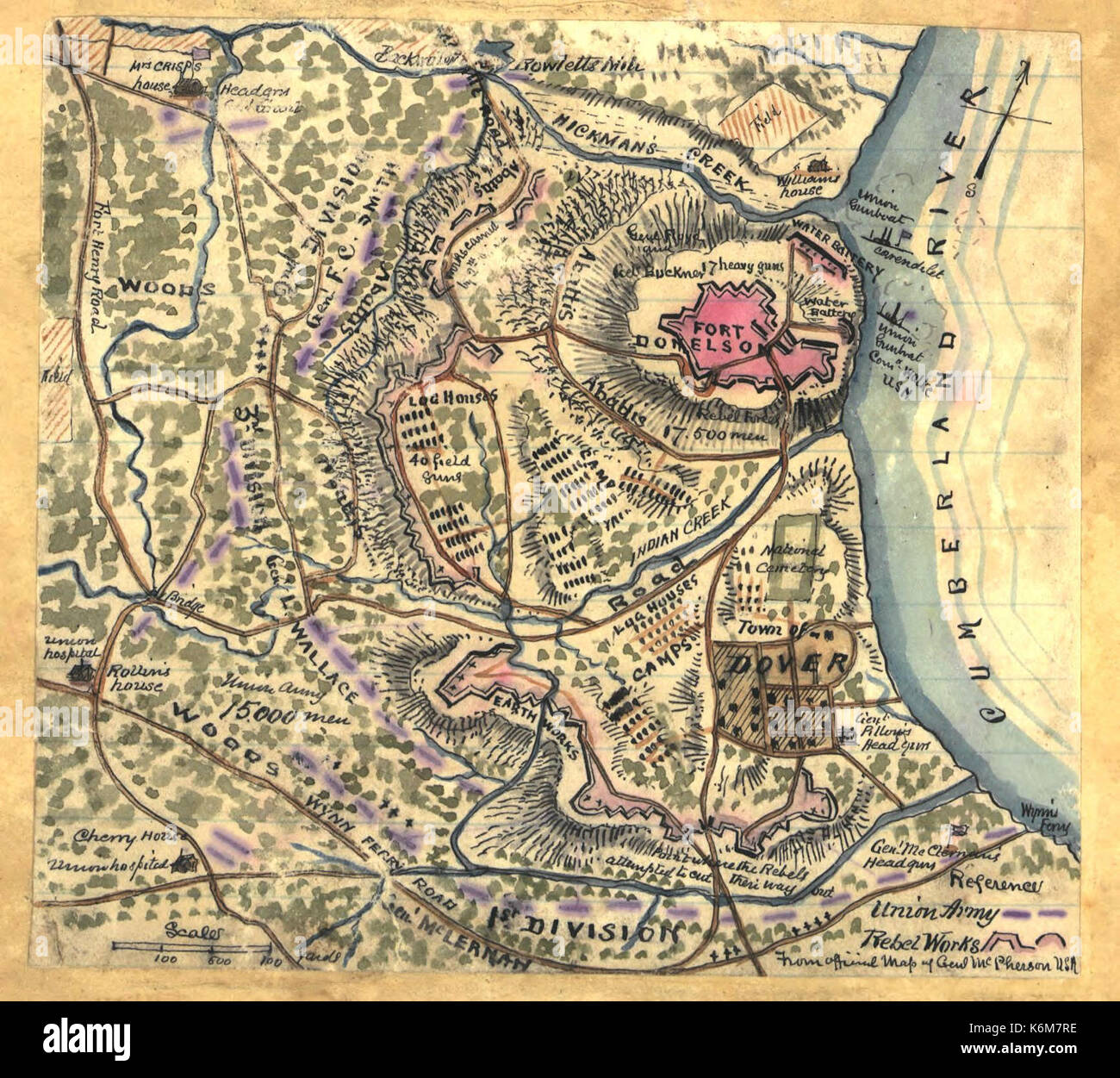 Capture of Fort Donelson map Stock Photo - Alamy