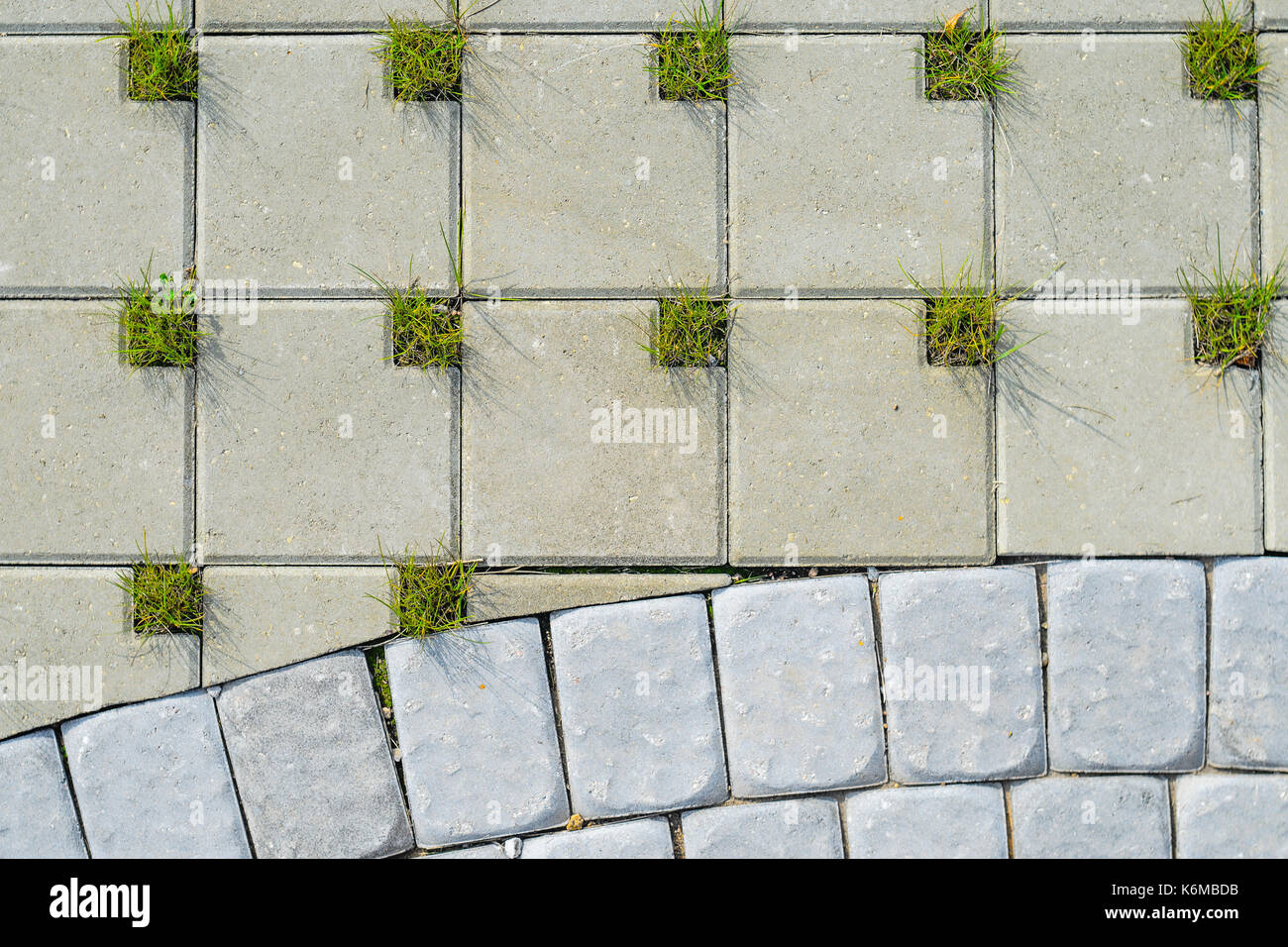 Square Grey Concrete Cobblestones with Holes for Grass Top View. Grey ...