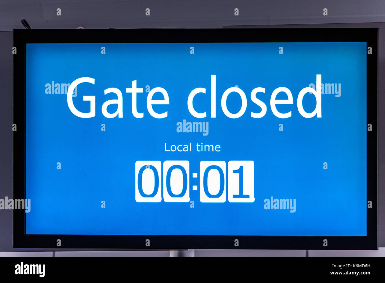 The monitor at gate at the airport. Closed gate at the terminal Stock ...