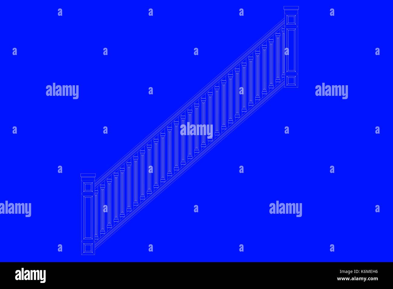 3d rendering of a railway blueprint isolated on a blue background Stock ...