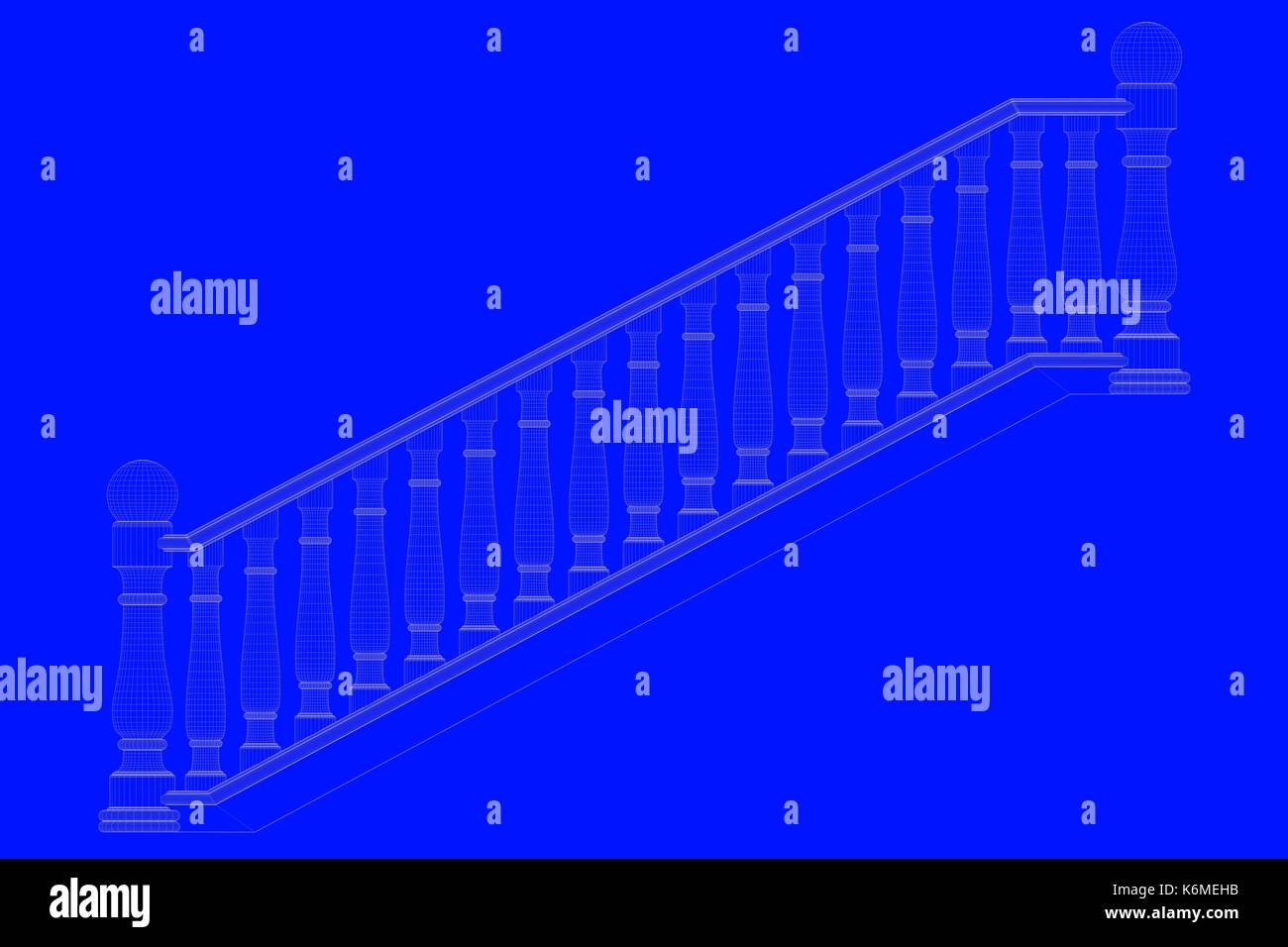 3d rendering of a railway blueprint isolated on a blue background Stock ...