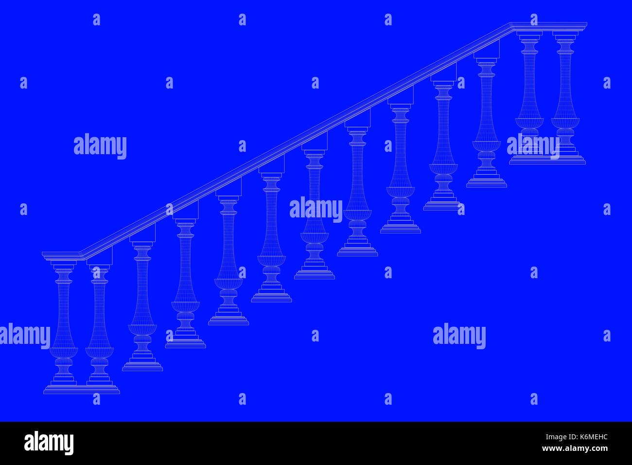 3d rendering of a railway blueprint isolated on a blue background Stock ...