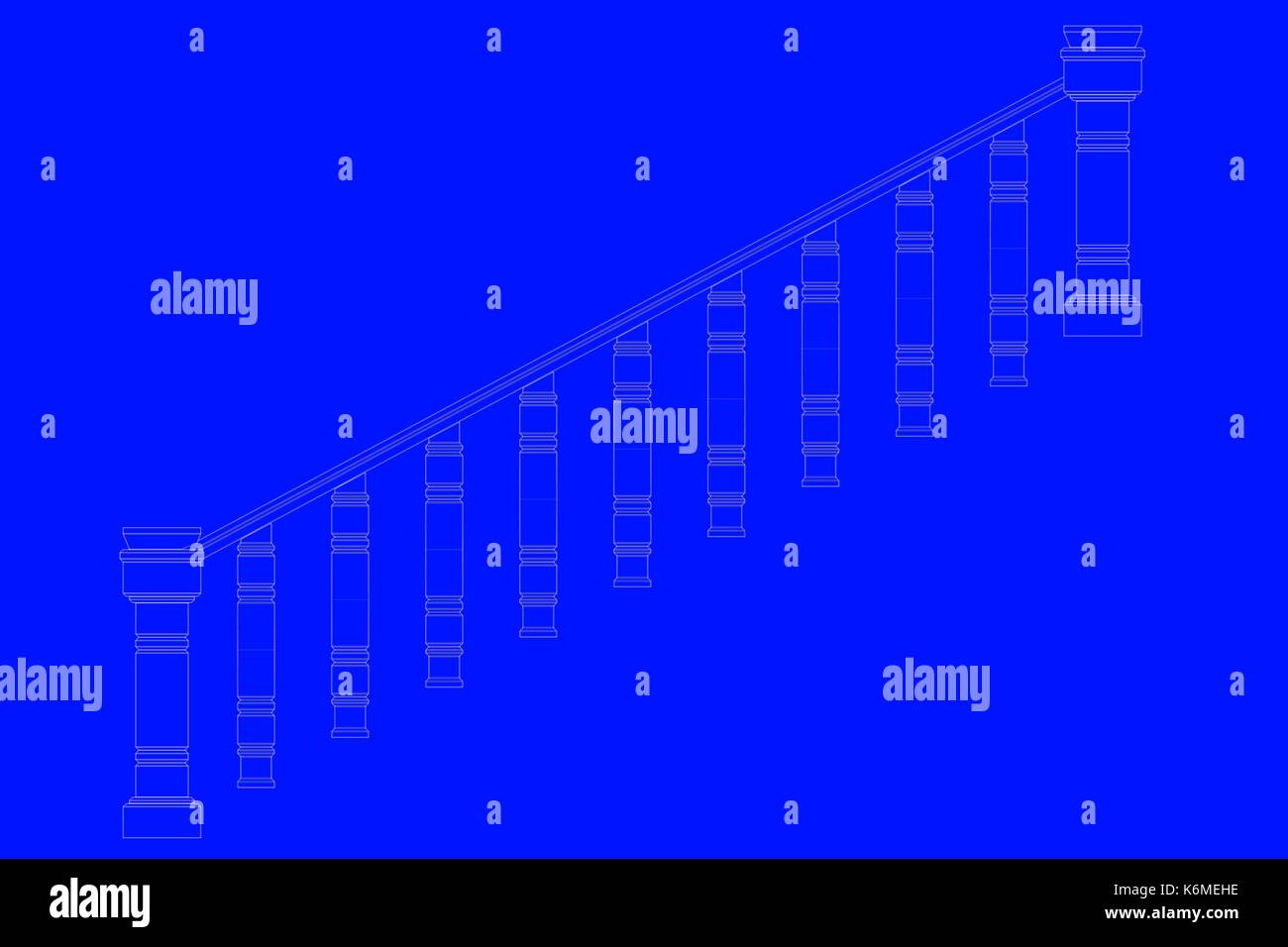 3d rendering of a railway blueprint isolated on a blue background Stock ...