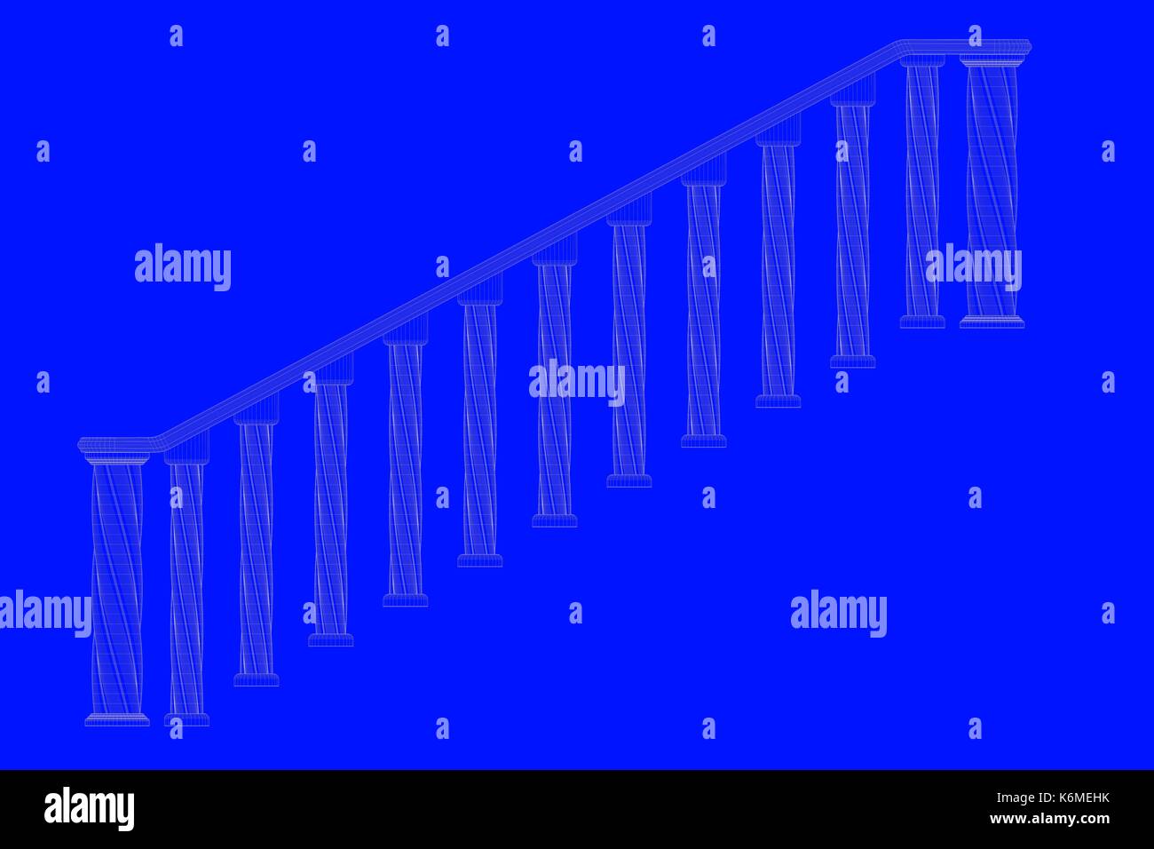 3d rendering of a railway blueprint isolated on a blue background Stock ...