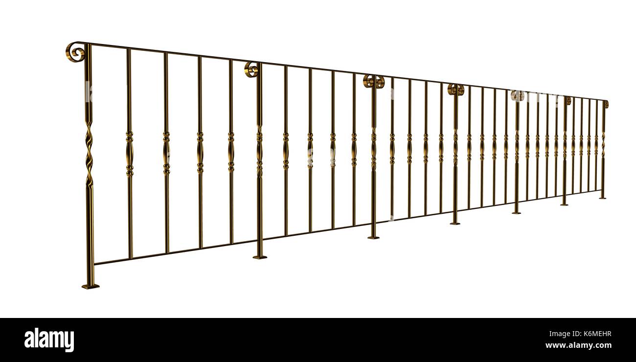 3d rendering of a golden stair rail isolated on a white background ...