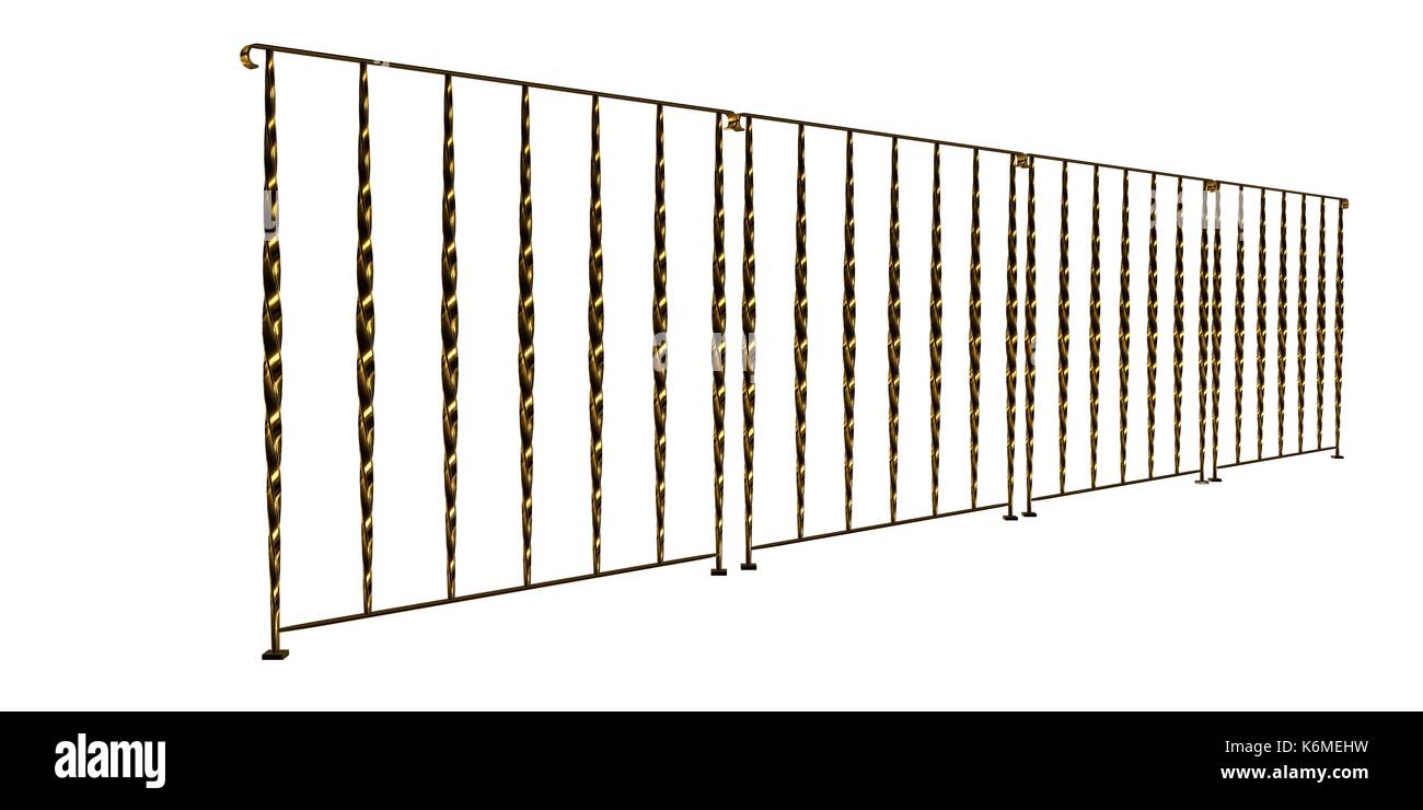 3d rendering of a golden stair rail isolated on a white background ...