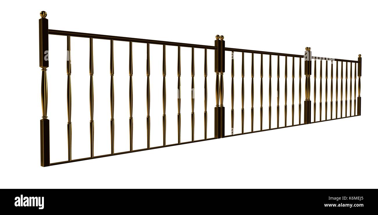 3d rendering of a golden stair rail isolated on a white background ...