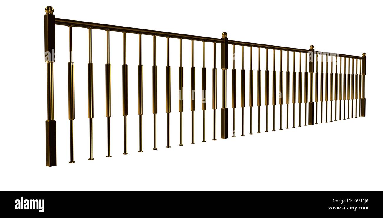 3d rendering of a golden stair rail isolated on a white background ...