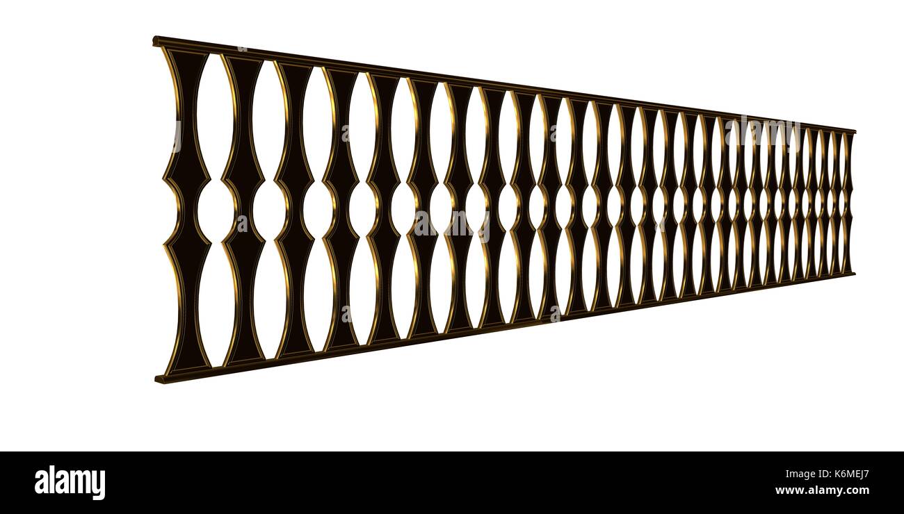 3d rendering of a golden stair rail isolated on a white background ...