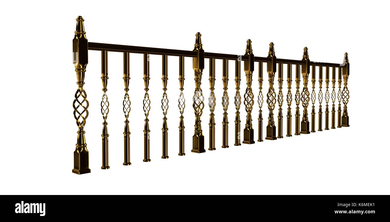 3d rendering of a golden stair rail isolated on a white background ...